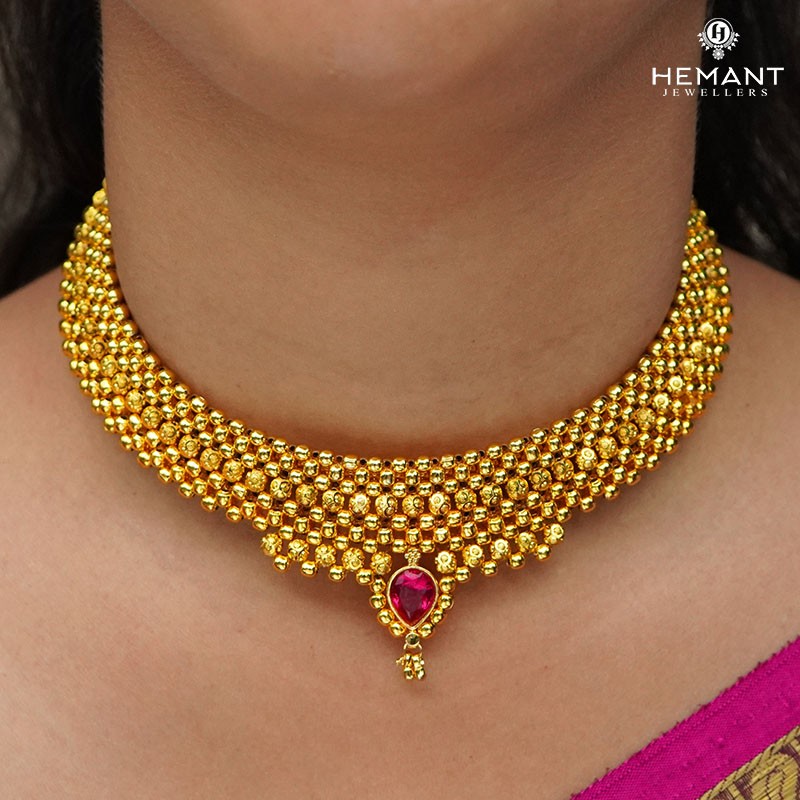 Traditional Maharashtrian Kolhapuri Micro Gold Plated Thushi Double Th Hemant Jewellers