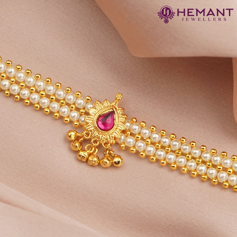 Traditional Maharashtrian Kolhapuri Micro Gold Plated Thushi Patta Mot ...