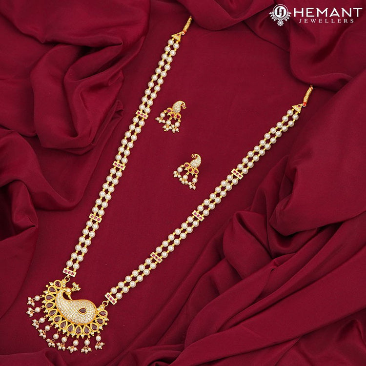 Traditional Maharashtrian Kolhapuri Moti Haar Long Peacock Stone ...